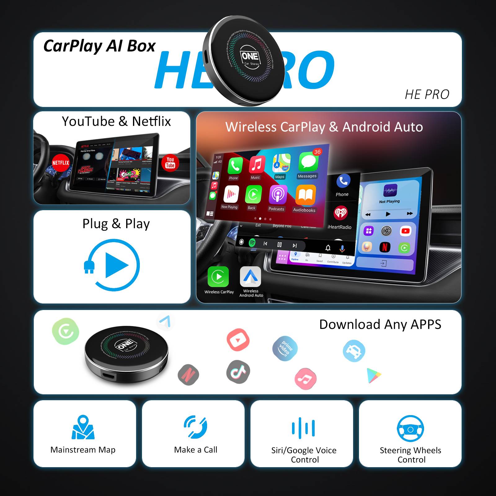 Ai Box Carplay He Pro｜japanese Version – Wireless Upgrade – One Car Stereo